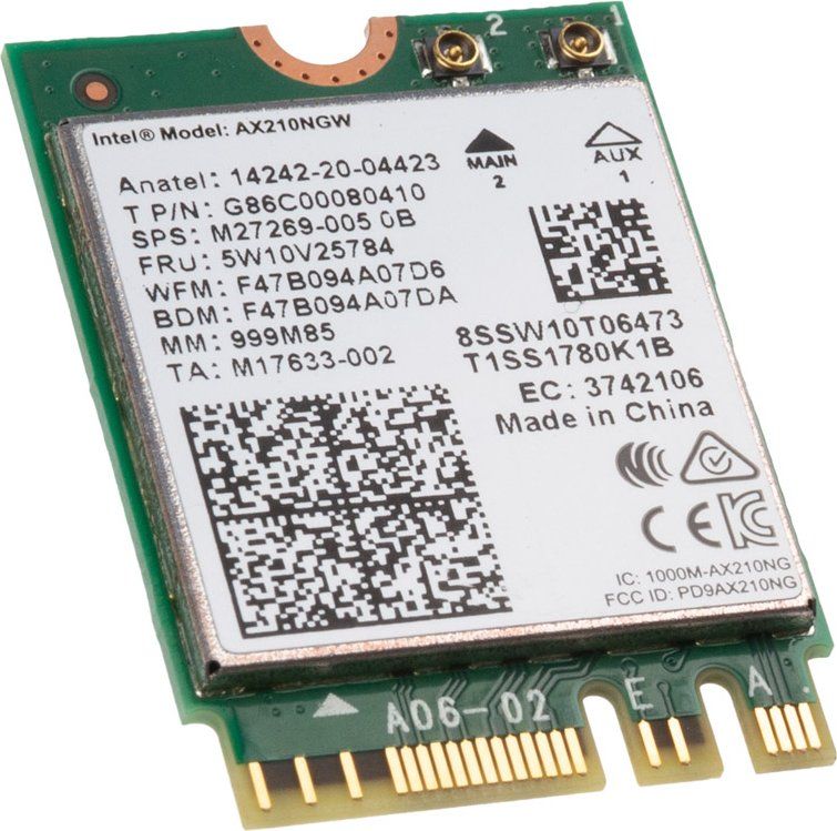 Intel Wi-Fi 6E AX210 Gig+ Modul, AX210 ohne vPro, 2.4GHz/5GHz/6GHz WLAN ...